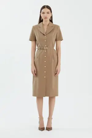 GIZIA Short Sleeve Belted Midi Dress
