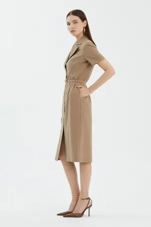 GIZIA Short Sleeve Belted Midi Dress