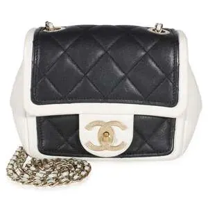 CHANEL Chanel Bi-Color Quilted Lambskin Mini Graphic Flap Bag