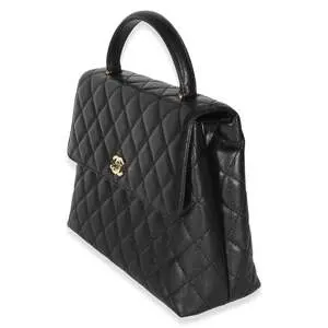 Chanel Vintage 24k Quilted Caviar Top Handle Bag - Black