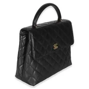 Chanel Vintage 24k Quilted Caviar Top Handle Bag - Black