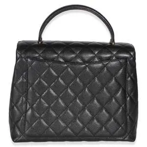 Chanel Vintage 24k Quilted Caviar Top Handle Bag - Black