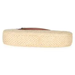 Celine Natural Raffia Calfskin Triomphe Tilly Shoulder Bag - Beige