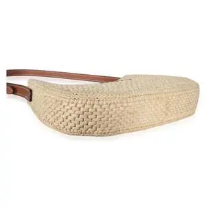Celine Natural Raffia Calfskin Triomphe Tilly Shoulder Bag - Beige