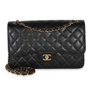 CHANEL Black Quilted Caviar Jumbo Double Flap Bag