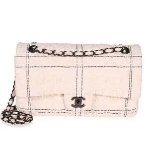 CHANEL Chanel Light Multicolor Quilted Tweed Medium Double Flap Bag