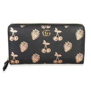 Gucci Dollar Calfskin Metallic Strawberry Cherry Gg Zip Around Wallet