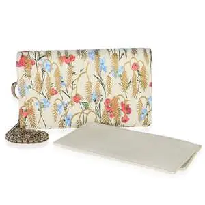 Dior Cream Multicolor Calfskin Hibiscus Clutch With Chain - Neutral