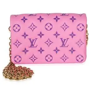 LOUIS VUITTON Purple Lambskin Embossed Monogram Pochette Coussin Shoulder Bag - Pink