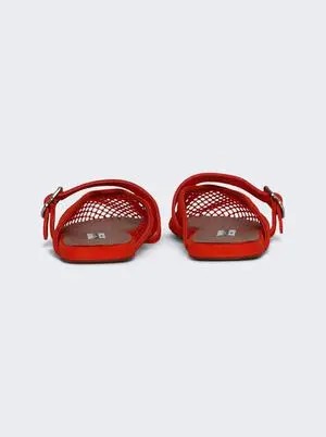 Alaïa Flat Mules In Suede And Fishnet - Orange