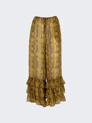 Zeynep Arçay Python Print Silk Frilled Hem Wide Leg Pants