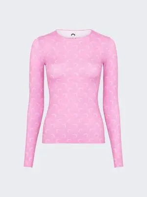 MARINE SERRE Moon Print Jersey Long Sleeve Crewneck Top - Pink