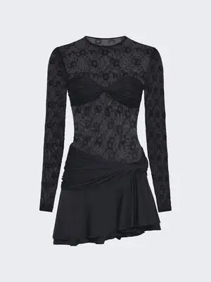 MARINE SERRE Moonogram Mesh Flock Ruffles Mini Dress
