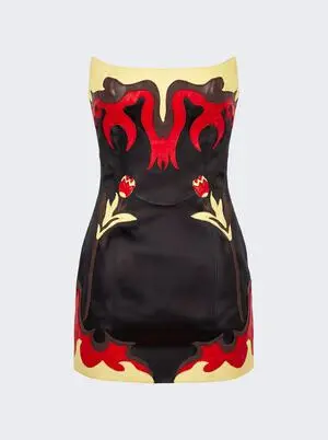 MARINE SERRE Leather Bustier Mini Dress With Floral Appliqués - Black