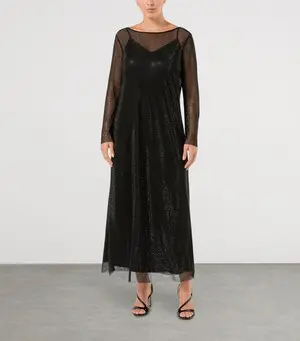 Marina Rinaldi Sparkling Mesh Midi Dress With V-neck Petticoat