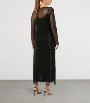 Marina Rinaldi Sparkling Mesh Midi Dress With V-neck Petticoat
