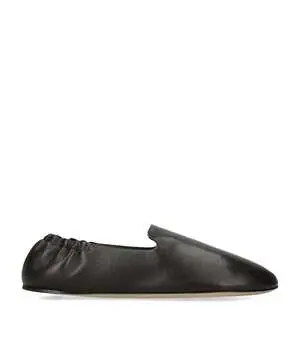 THE ROW Casa Leather Slippers - Brown