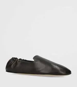 THE ROW Casa Leather Gathered Ankle Slip-on Slippers - Brown