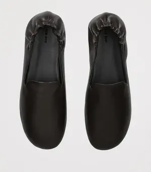 THE ROW Casa Leather Gathered Ankle Slip-on Slippers - Brown