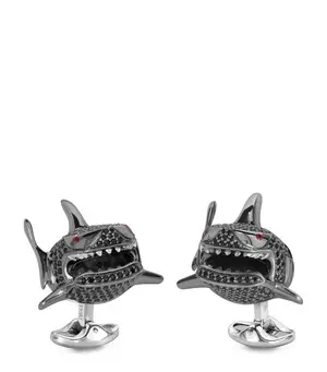 DEAKIN & FRANCIS Sterling Silver Shark Cufflinks - Black