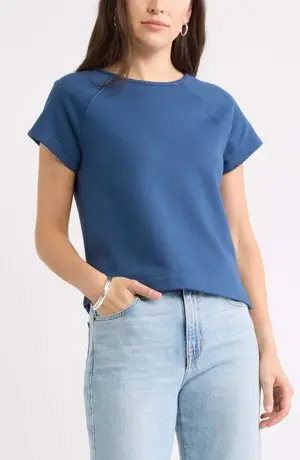 Caslon Short Sleeve Terry Sweatshirt - Navy Denim
