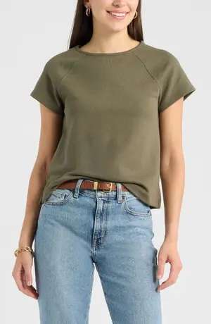 Caslon Short Sleeve Terry Sweatshirt - Olive Sarma