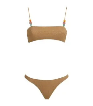 Oseree Metallic Beaded Bandeau Bikini