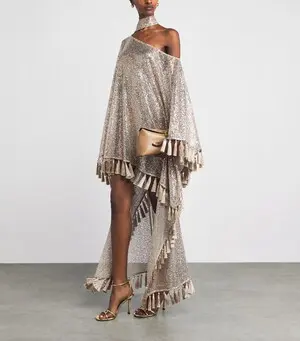 TALLER MARMO Sequined Fringe Kaftan Mini Dress