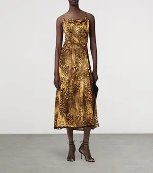 ALLSAINTS Animal Print Claire Midi Dress - Gold