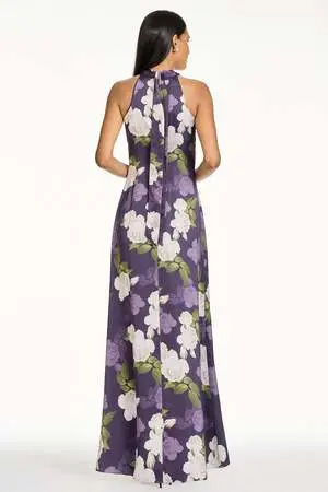 Sachin & Babi Laurent Floral Halter Gown - Twilight Blooms