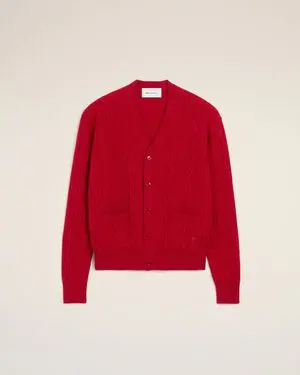 AMI Paris Red Cable Wool Cardigan - Ruby Red