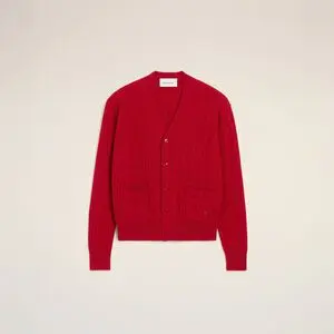 AMI Paris Red Cable Wool Cardigan - Ruby Red