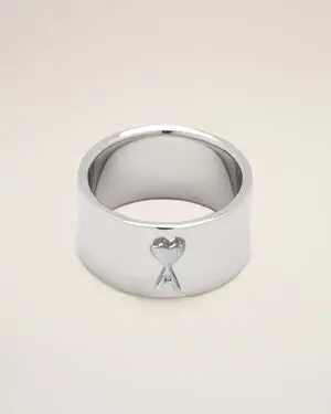AMI Paris Brass Ring With De Coeur Motif - Silver