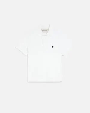 AMI Paris Classic Fit Polo Shirt With De Coeur Embroidery - White/black