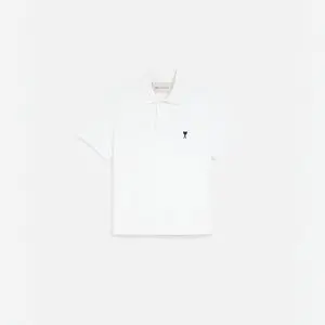 AMI Paris White Cotton Polo With De Coeur White - White/black