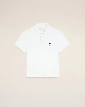 AMI Paris Classic Fit Polo Shirt With De Coeur Embroidery - White/black