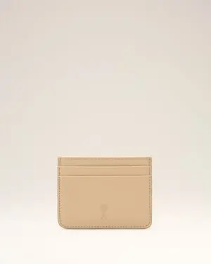 AMI Paris Beige Cowhide Leather Card Holder With De Coeur Beige - Mastic Beige