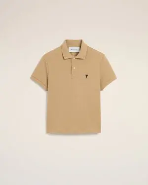 AMI Paris Beige Cotton Polo With De Coeur Beige