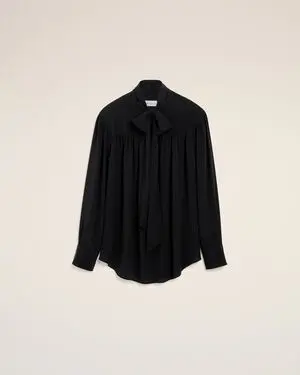AMI Paris Lavallière Silk-blend Blouse - Black