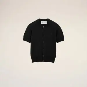 AMI Paris Black Wool Short-sleeve Cardigan