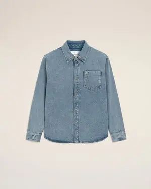 AMI Paris Cotton Overshirt With De Coeur Logo - Blue