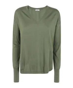 Aspesi Ribbed V-neck Knit Top - Green