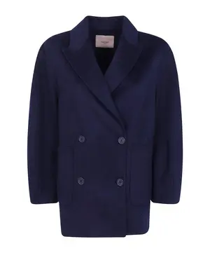 TWINSET Double-breasted Long-sleeved Coat - Black