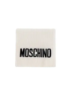 Moschino Ribbed Logo Scarf - White