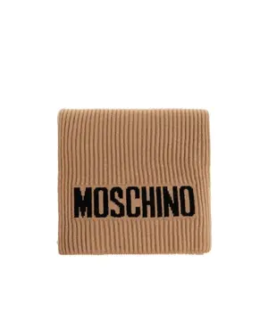 Moschino Ribbed Logo Scarf - Beige