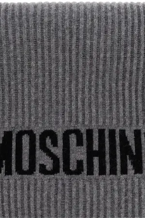 Moschino Intarsia Knit Logo Ribbed Scarf