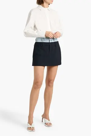 Simkhai Rilee Denimtrimmed Pinstriped Woven Mini Skirt