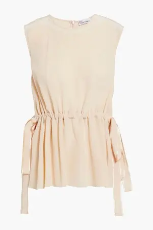 Red Valentino Bowdetailed Silk Crepe De Chine Top - Blush