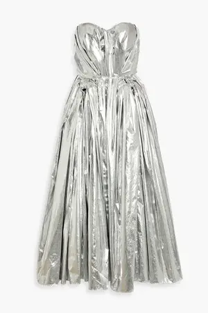Alexander McQueen Strapless Bowdetailed Metallic Woven Midi Dress - Silver