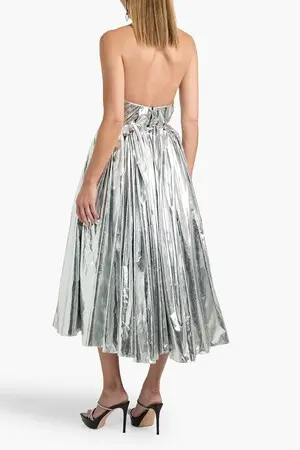 Alexander McQueen Strapless Bow-detailed Metallic Woven Midi Dress